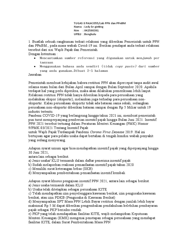 Relaksasi PPN dan PPnBM di Masa COVID-19 | PDF