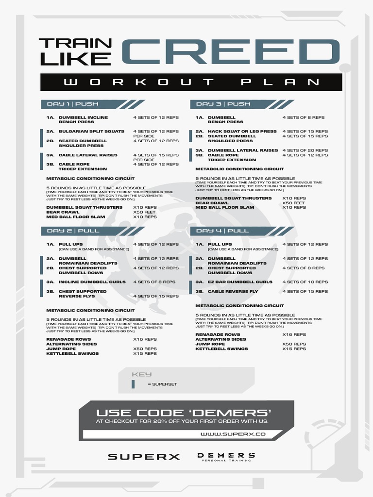 Creed Push-Pull Workout Plan | PDF | Strength Training | Games Of ...