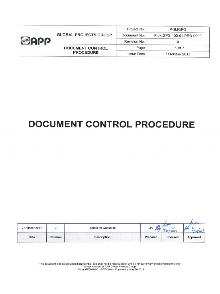 P-JktGPG-100-01-PRO-0003 Document Control Procedures | PDF