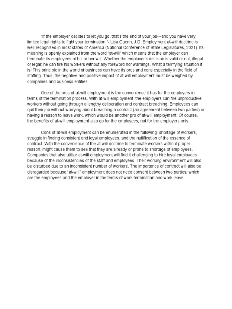 Pros and Cons of At-Will Employment | PDF