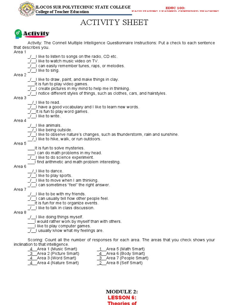 Activity Sheet Module 2 - Lesson 6 | Download Free PDF | Intelligence ...