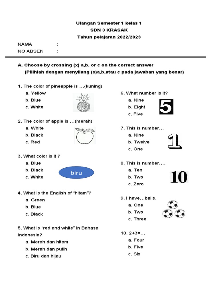 Soal Bahasa Inggris Kelas 1&3 | PDF | Tropical Fruit | Edible Fruits