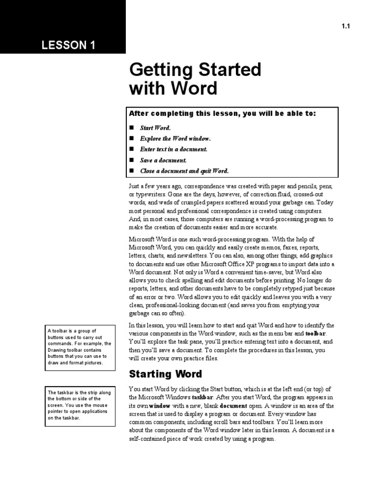Word Processing Lesson 01 | PDF | Window (Computing) | Microsoft Word