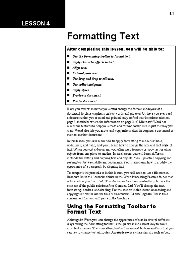 Word Processing Lesson 04 Pdf 