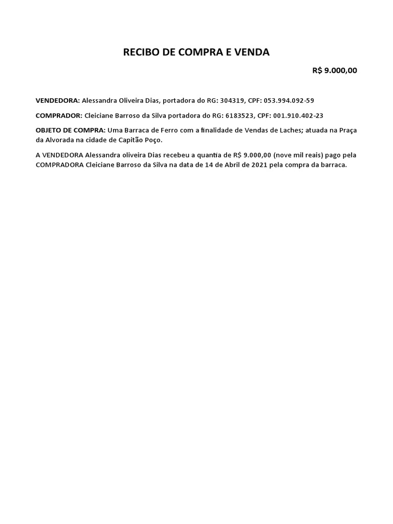 Recibo de Compra e Venda | PDF