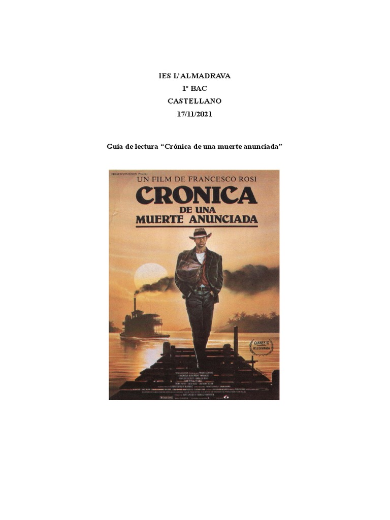 GUÍA LECTURA (Crónica de Una Muerte Anunciada) | PDF | Tragedia
