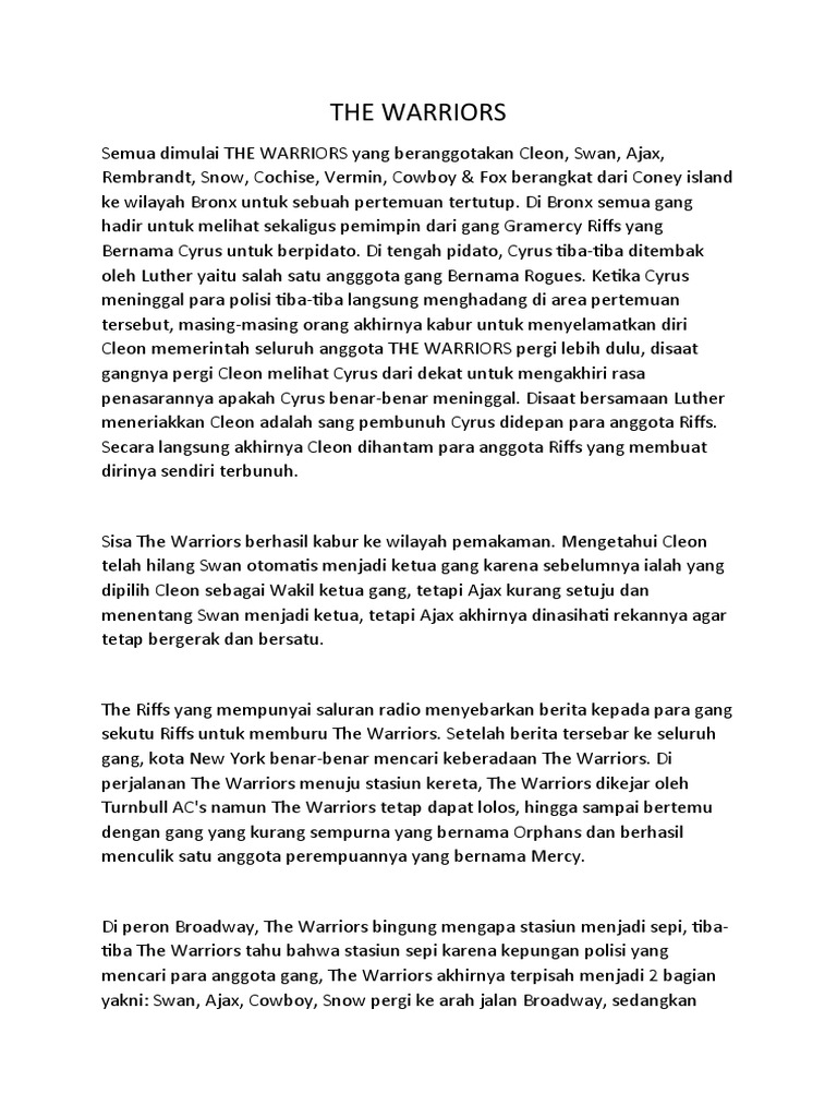 Alur Cerita THE WARRIORS | PDF