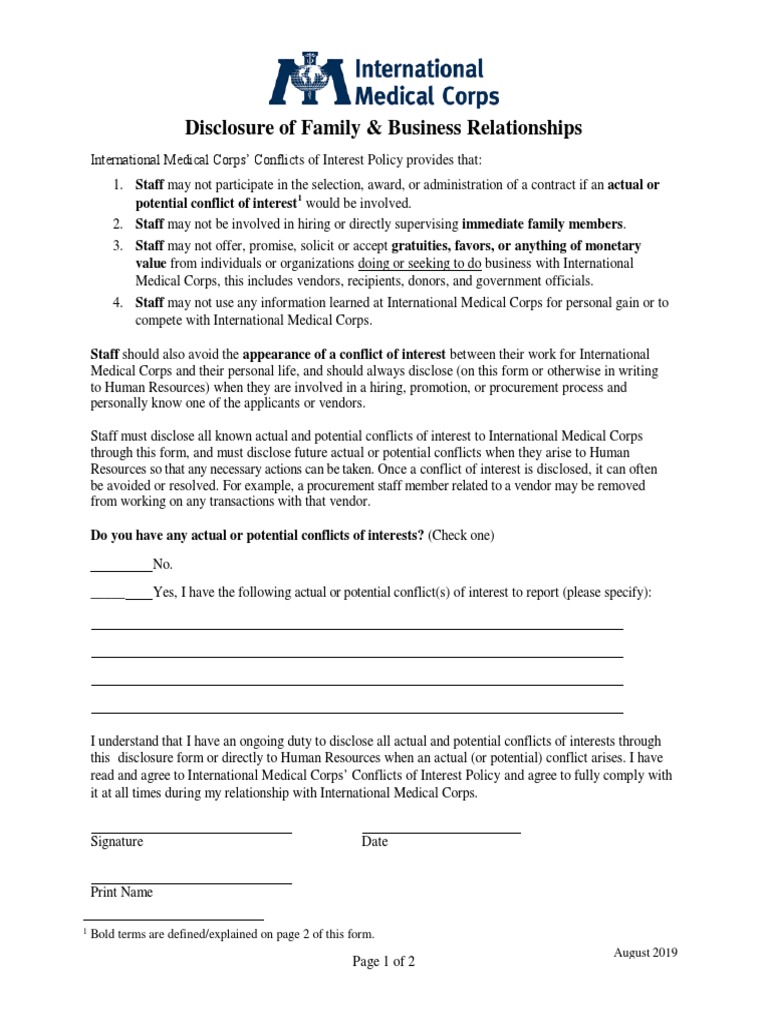 Conflict of Interest Disclosure Form | PDF | Conflict Of Interest ...