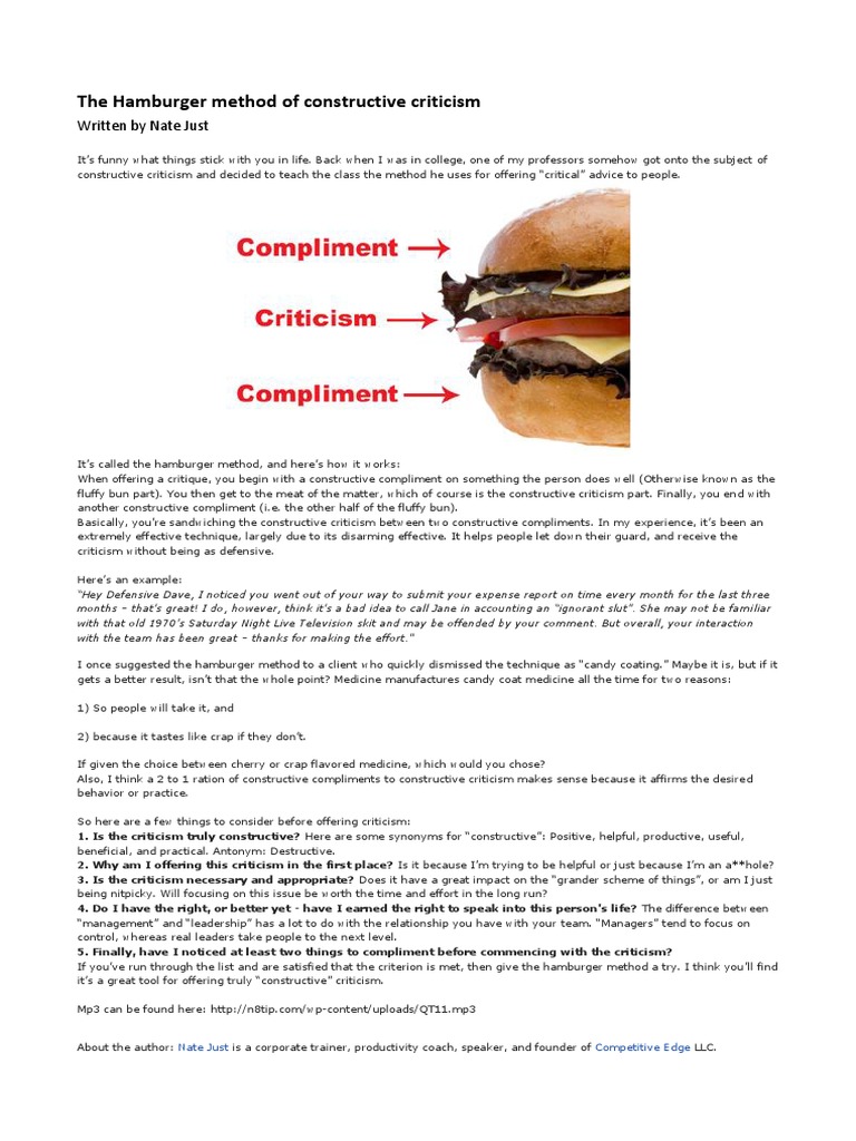 The Hamburger Method of Constructive Criticism | PDF | Behavioural ...