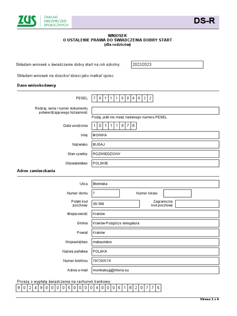 Wniosek Dobry Start | PDF