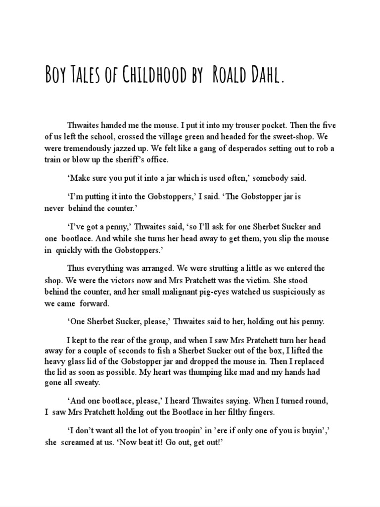 Boy Tales of Childhood by Roald Dahl 1 | PDF