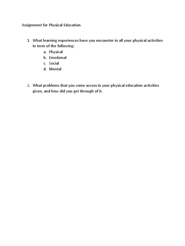 Assignment For Physical Education | PDF | Career & Growth | Self ...