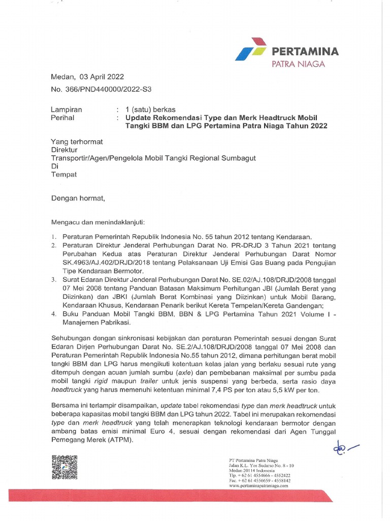 No.366 Update Rekomendasi Type Dan Merk Headtruck MT BBM Dan LP | PDF