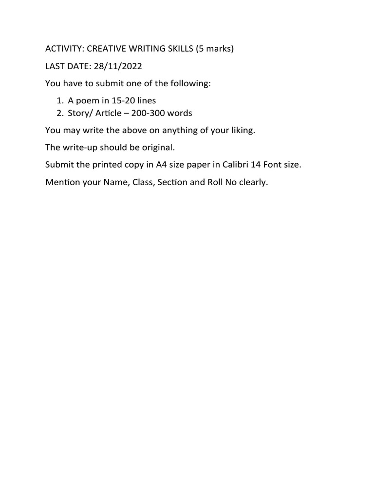 Activity Creative Writing Skills | PDF
