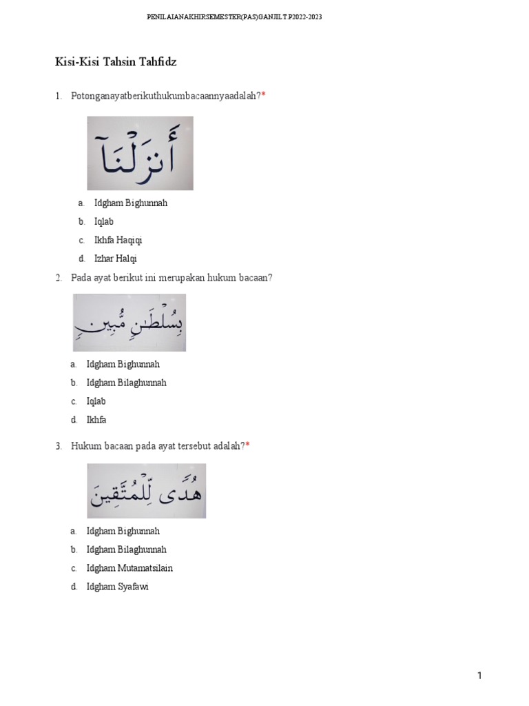Kisi-Kisi Tahsin Tahfidz | PDF