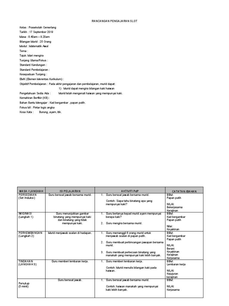Rancangan Pengajaran Slot | PDF