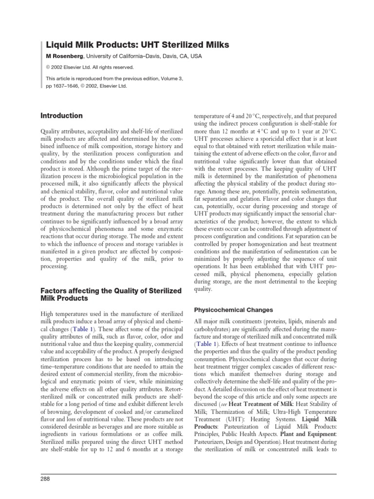 Liquid Milk Products: UHT Sterilized Milks: M Rosenberg, University of ...