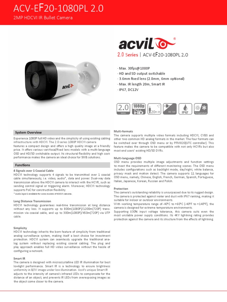 Fisa Tehnica Camera Supraveghere Exterior Acvil Pro ACV-EF20-1080PL 2.0 ...