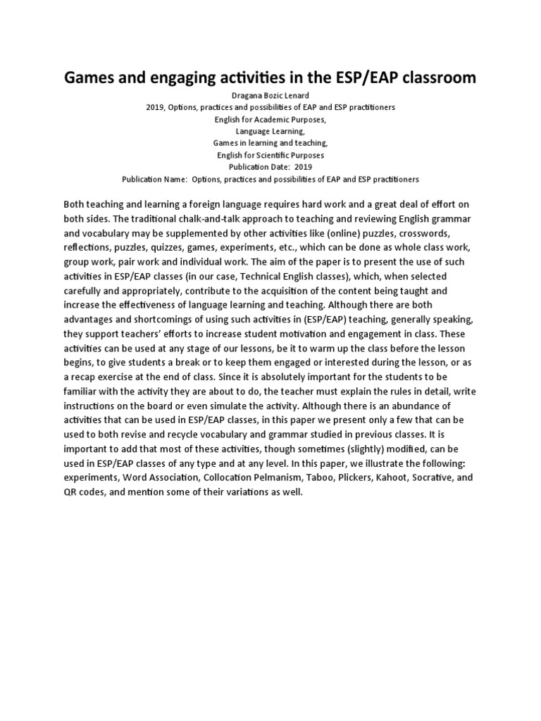 Engaging Activities for ESP/EAP Classes | PDF | Characters In Romeo And Juliet | Romeo And Juliet