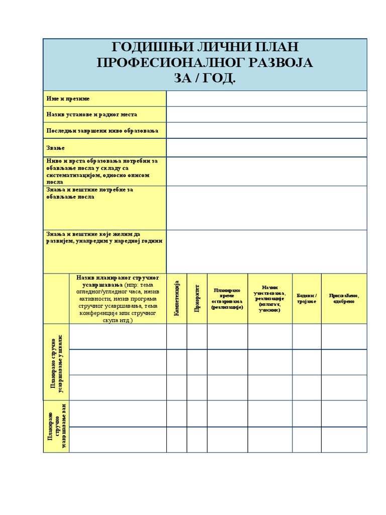 Licni Plan PR - Izvestaj o Su - Prazan | PDF