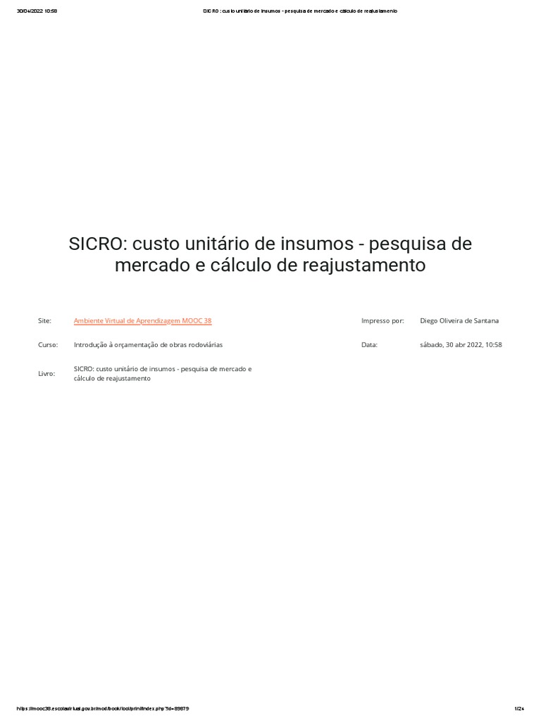 SICRO - Custo Unitário de Insumos - Pesquisa de Mercado e Cálculo de ...