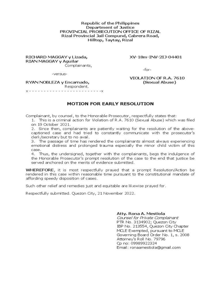 Motion For Urgent Resolution | PDF | Prosecutor | Aggression