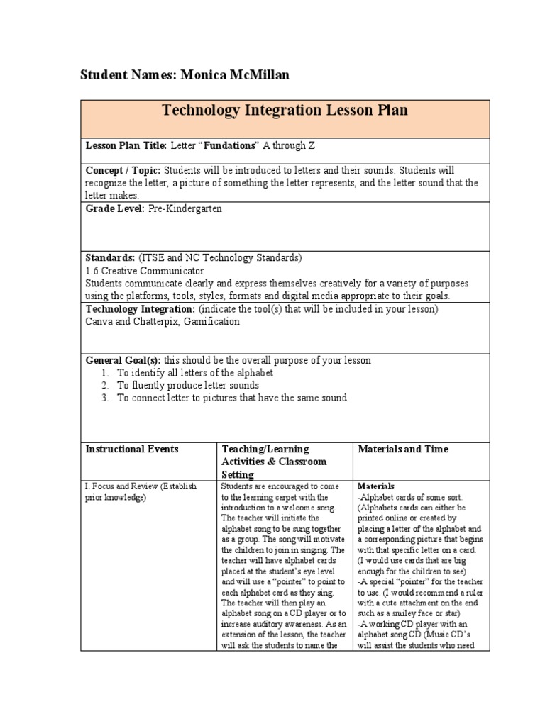 Technology Integration Lesson Plan Template Complete | PDF | Lesson ...