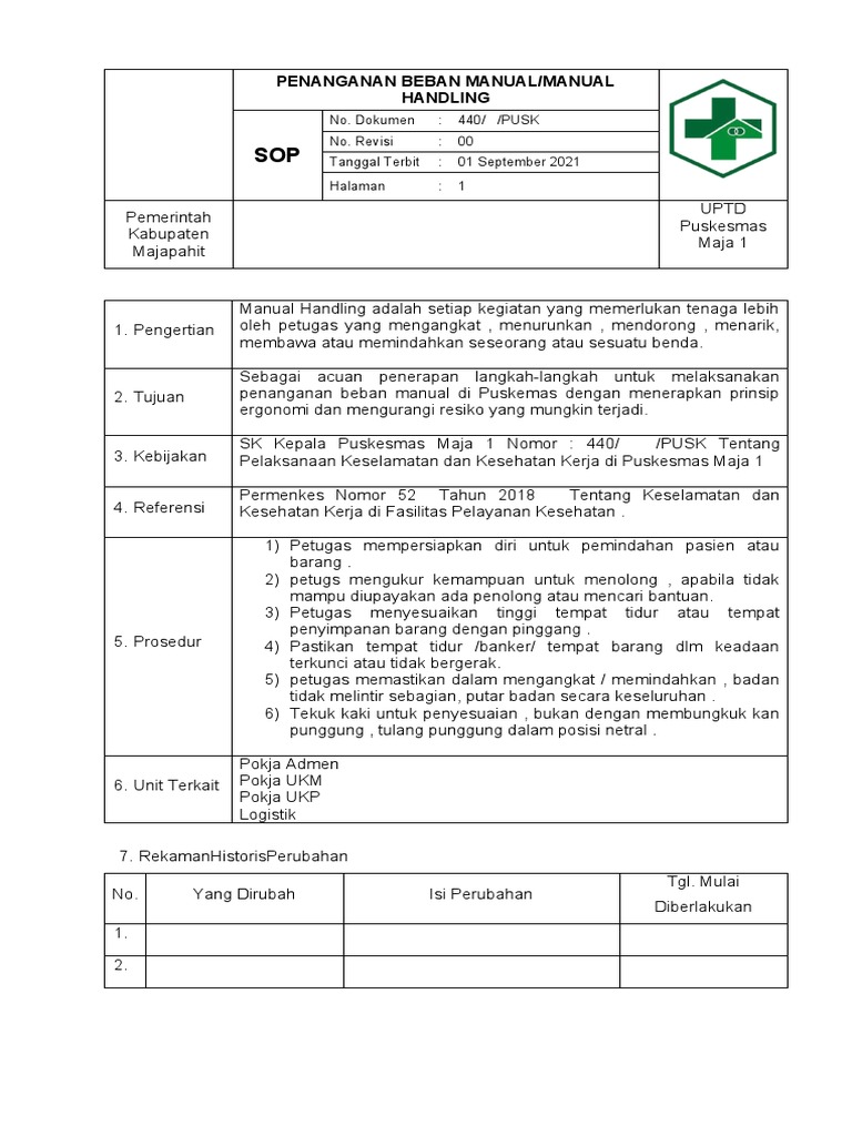 Sop Manual Handling | PDF
