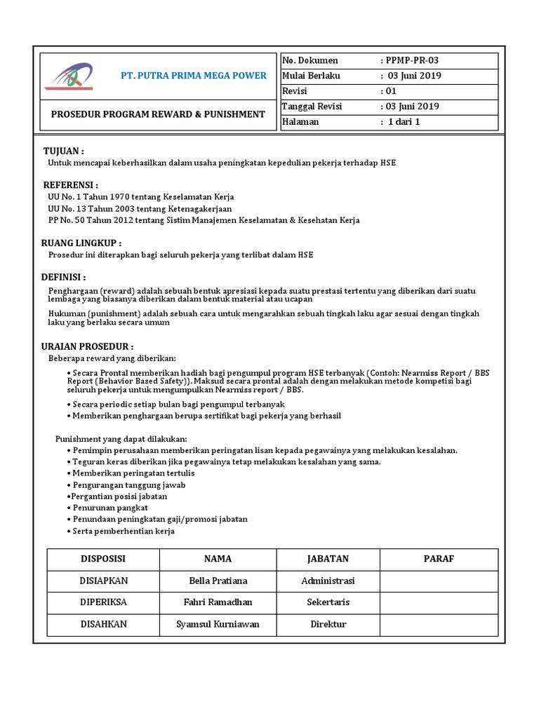 Prosedur Reward, Punishment | PDF