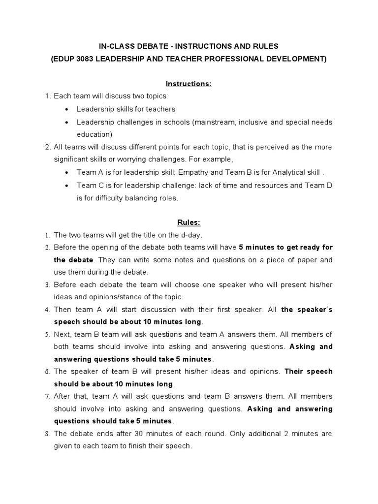 Class Debate Rules | PDF | Cognitive Science | Learning