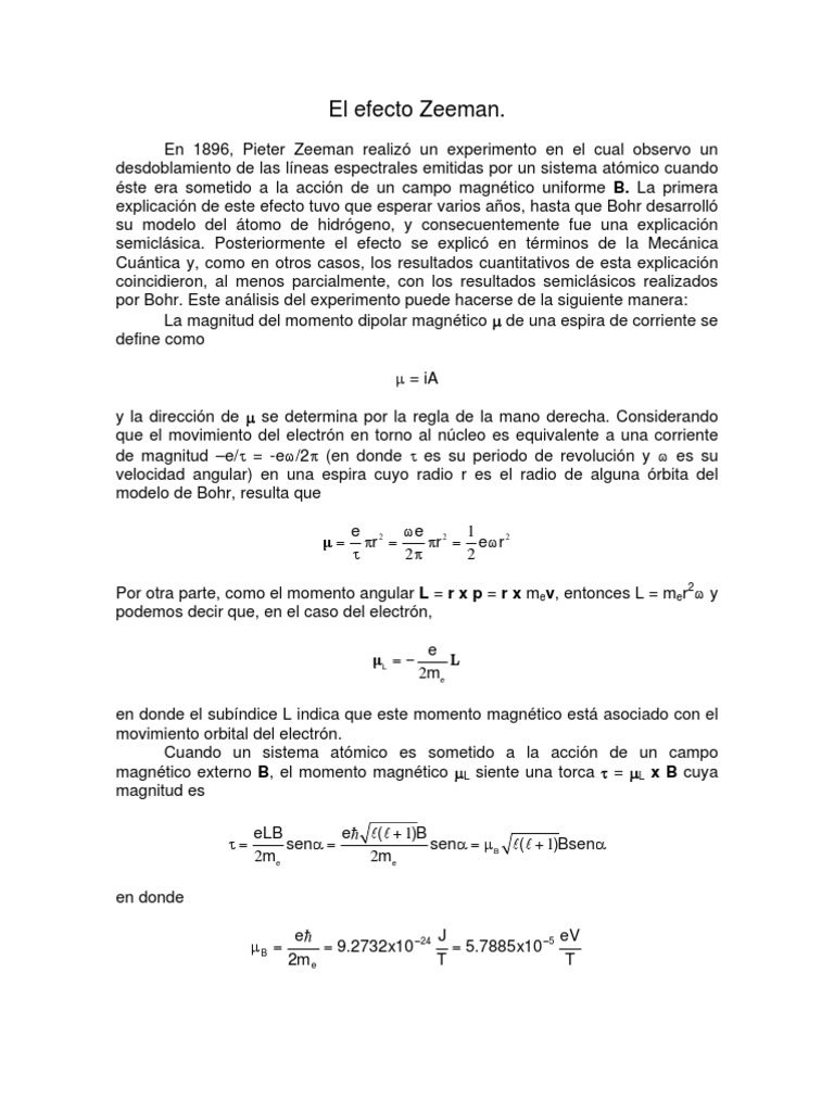Efecto Zeeman | PDF | Electrón | Campo magnético