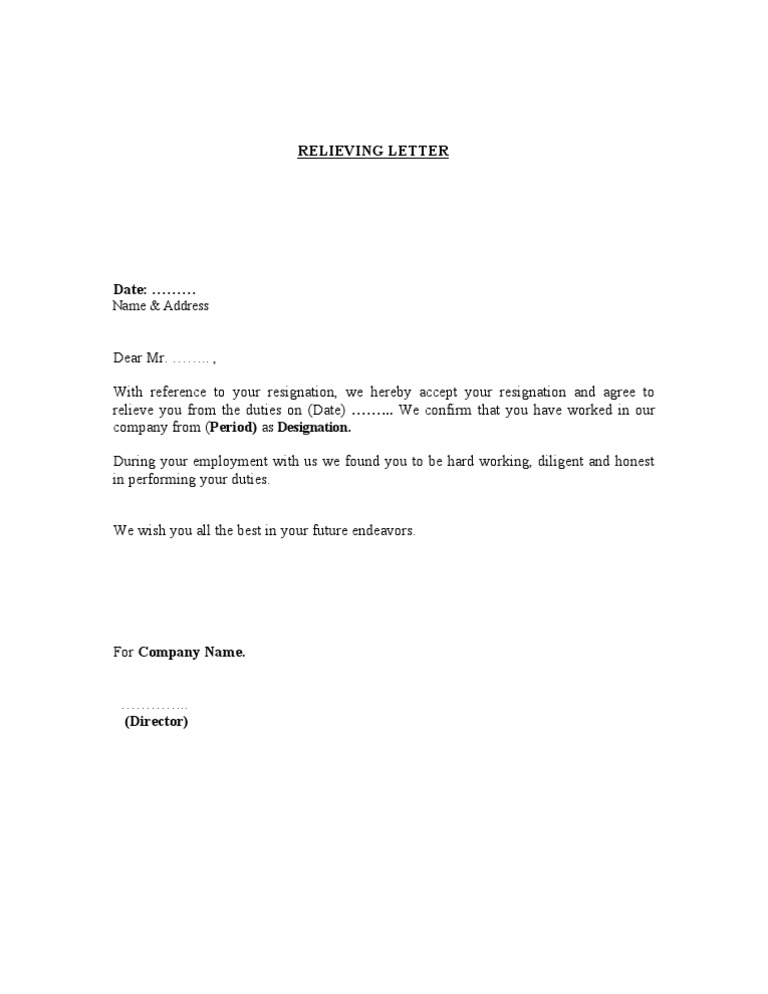 Formate of Relieving Letter | PDF