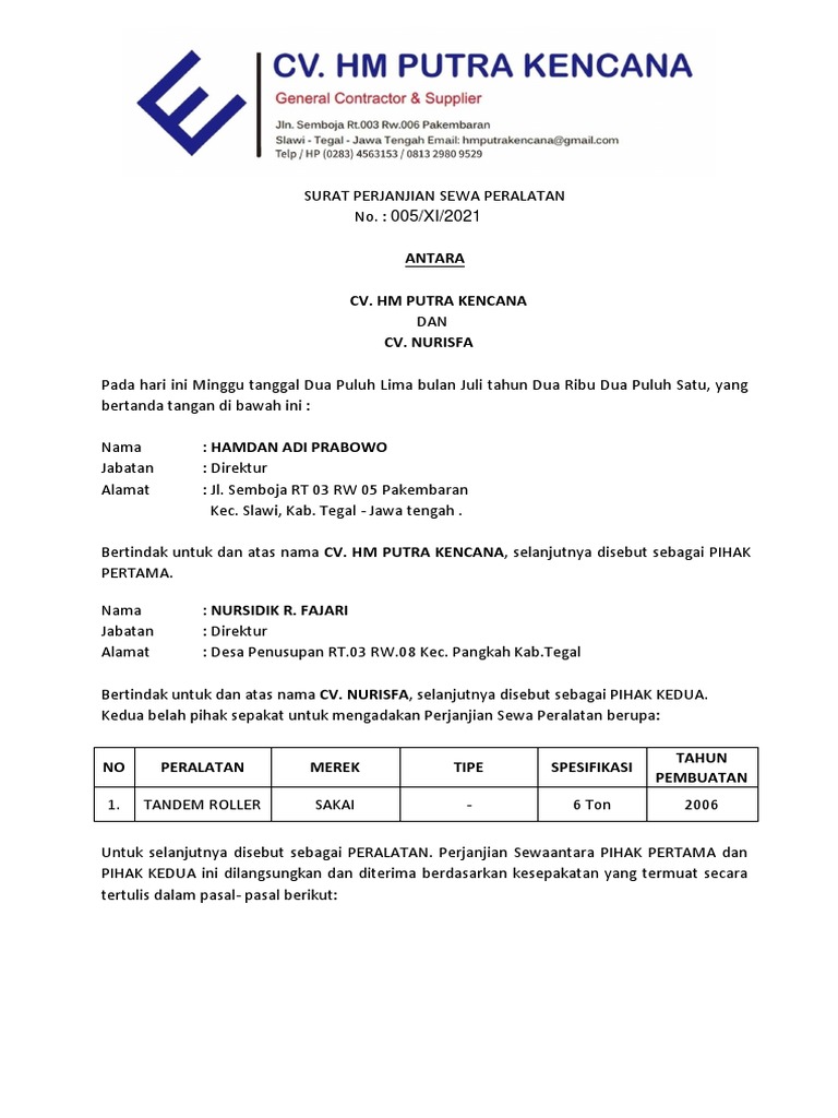 Surat Dukungan Alat CV HM Putra Kencana | PDF