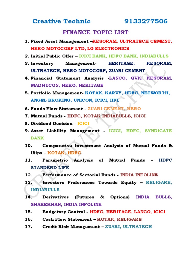 Finance Topic List | PDF | Investing | Stocks