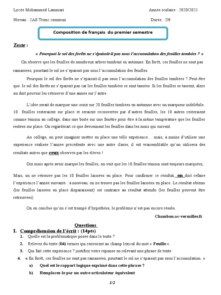 Compo 2 Corrigé 2AS Feuille | PDF | Grippe | Sciences de la santé