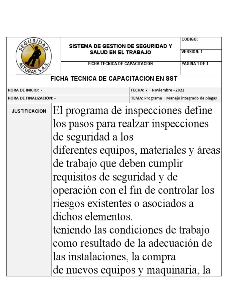 Fichas Tecnica - Manejo Integrado de Plagas. | PDF | Evaluación | Aprendizaje