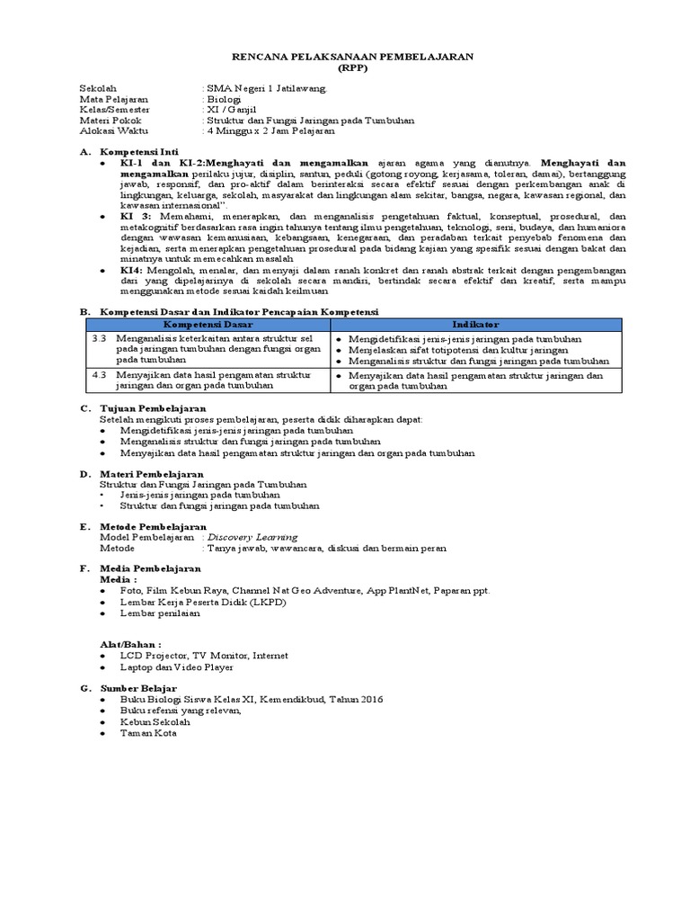 RPP Jaringan Tumbuhan - Berdiferensiasi | PDF