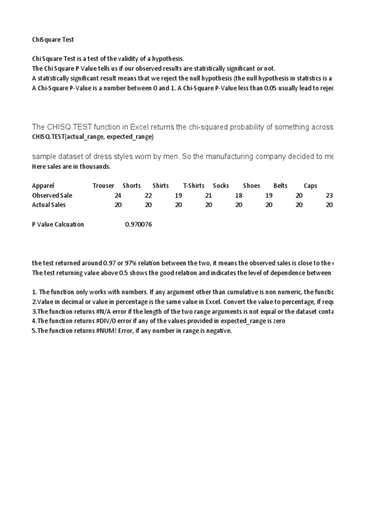 Chi-Square Test in Excel Guide | PDF | Student's T Test | P Value