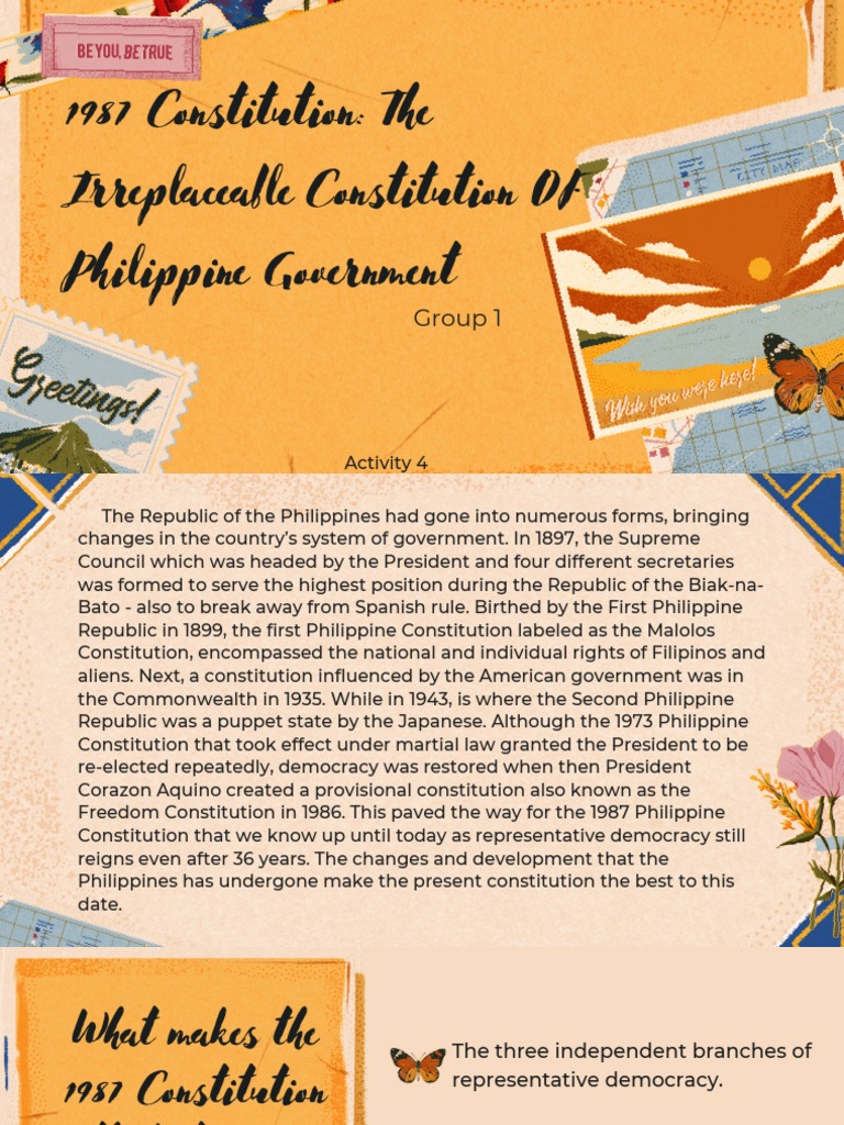 1987 Constitution The Irreplaceable Form of Philippine Government | PDF ...