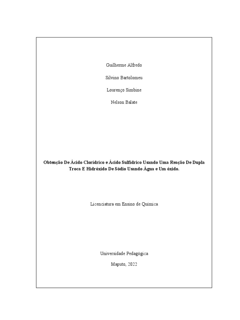Guiões para A Obtenção de Ácido Clorídrico e Sulfídrico | PDF