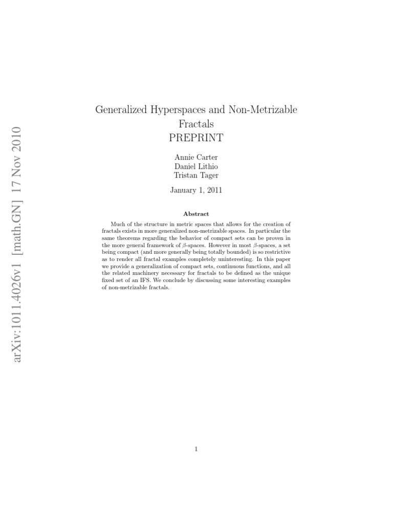 Generalized Hyperspaces and Non-Metrizable Fractals PREPRINT | PDF | Compact Space | Metric Space