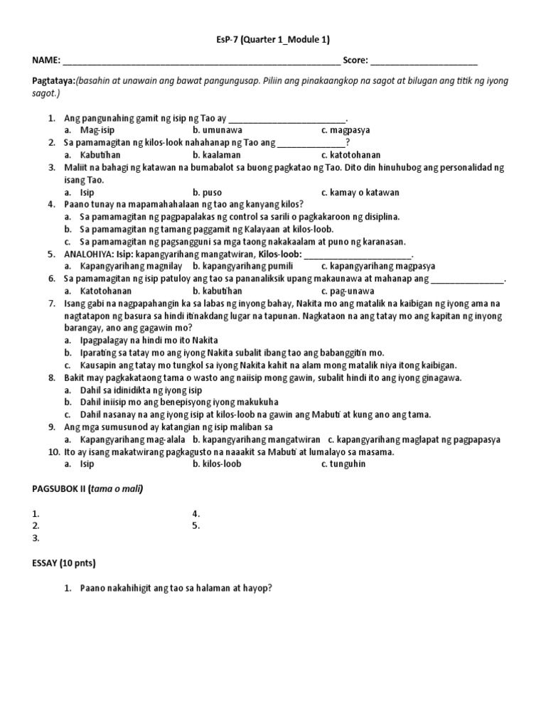 EsP7-Q2 - M1-ACTIVITY SHEET | PDF