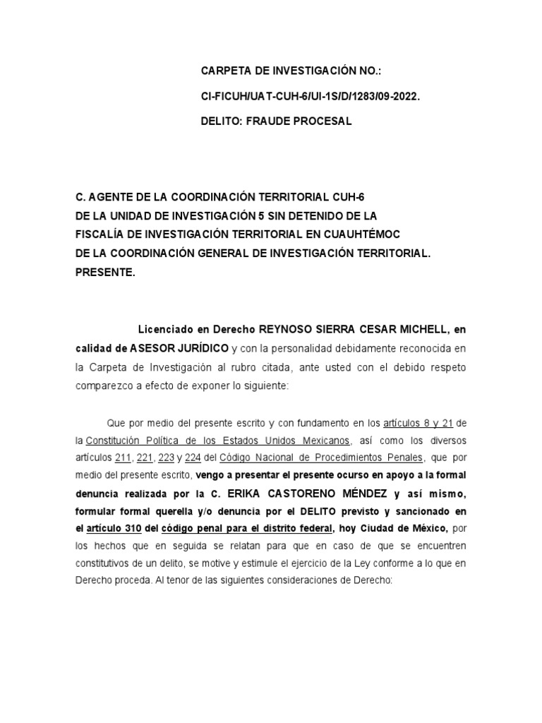 Solicitud De Vinculación A Proceso 03 Dic Pdf Ley Procesal