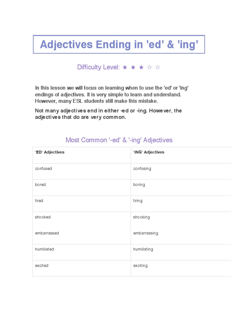 Adjectives Ed Ing | PDF | Adjective | Cognition
