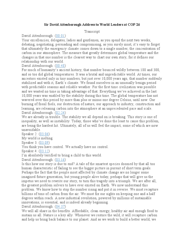 David Attenborough COP26 Speech Transcript | PDF | Climate Change ...