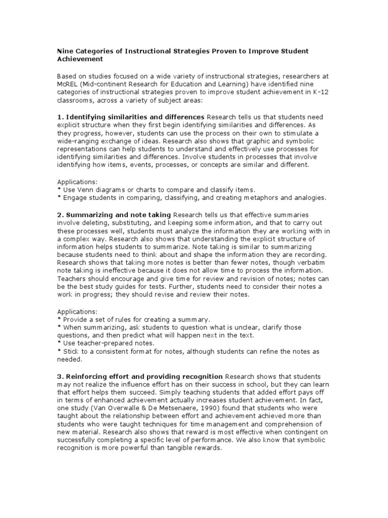 Nine Categories of Instructional Strategies | PDF | Learning | Hypothesis