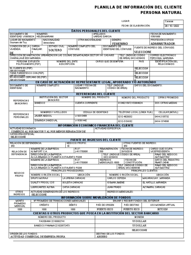 Datos Financieros de Helen Vargas | PDF | Economias