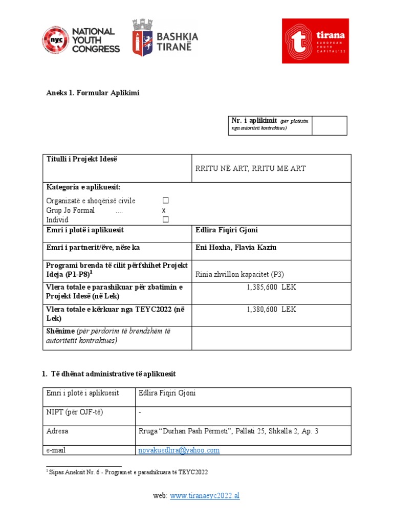 Aneks-1 Formular Aplikimi | PDF
