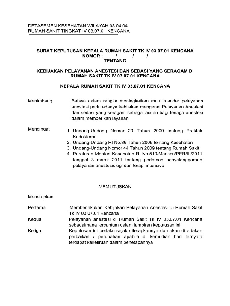 Kebijakan Pelayanan Anestesi Dan Sedasi Yang Seragam | PDF