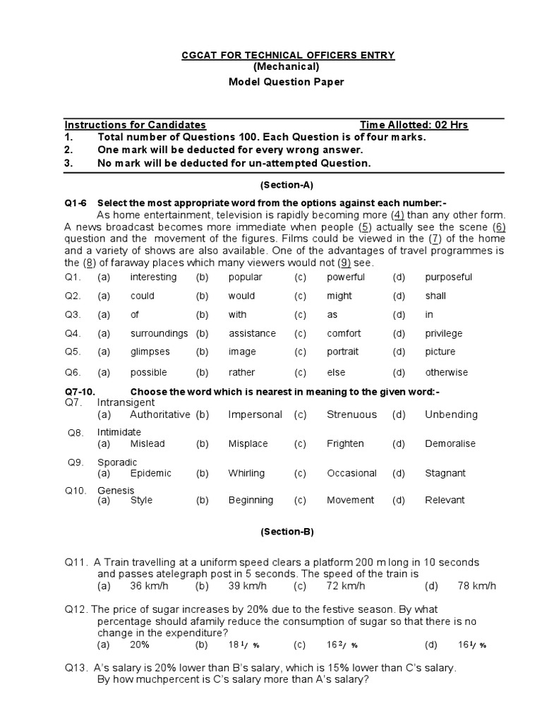 CGCAT Model Paper for Technical Officers | PDF | Steel | Pressure